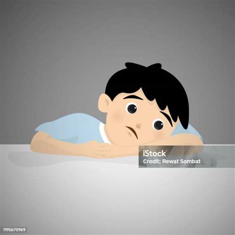 悲傷的男孩坐在桌子與背景隔離卡通人物平面樣式中的向量插圖向量圖形及更多不幸圖片 不幸 人 人的臉部 Istock