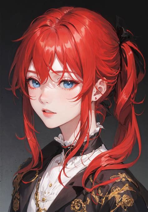 Portrait Of A Girl With Red Hair And Blue Eyes イラスト