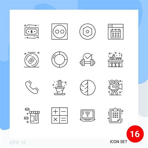 Universal Icon Symbols Group Of 16 Modern Outlines Of Business Music Screw Celebration Date