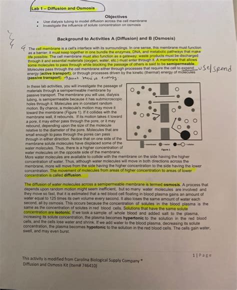 Solved Lab 1 Diffusion And Osmosis Objectives Use Dialysis Chegg
