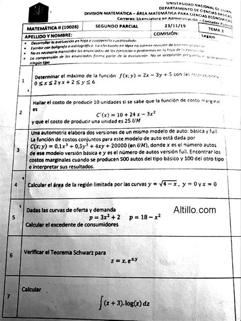 2º Parcial F Matemática II 2019 UNLU