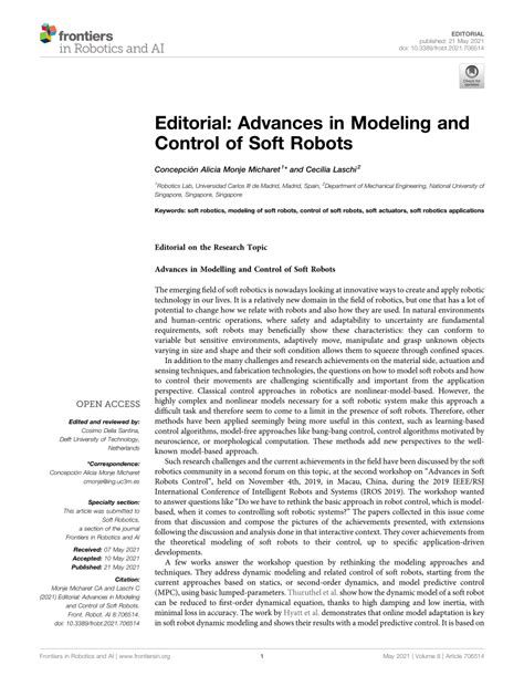 pdf editorial advances in modeling and control of soft robots