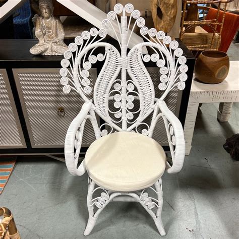 Late 20th Century Vintage White Wicker Peacock Chair Chairish
