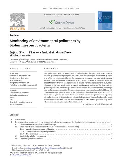 Pdf Monitoring Of Environmental Pollutants By Bioluminescent Bacteria