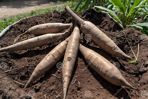 Close Up Image Of A Bunch Of Cassava On The Ground Farmers Harvest