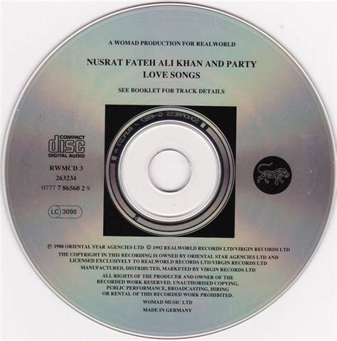 Nusrat Fateh Ali Khan And Party ‎ Love Songs Cd Nerabljen
