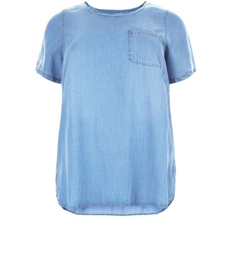 Plus Size Blue Denim Dip Hem T Shirt