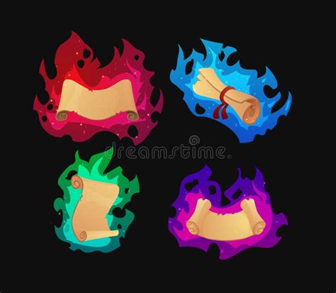 Pergamino De Caricatura Rollo En El Colorido Fuego Vectorial Conjunto