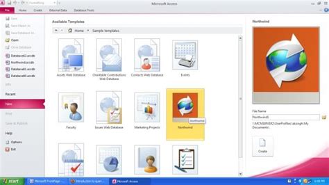 use the northwind database in access 2010