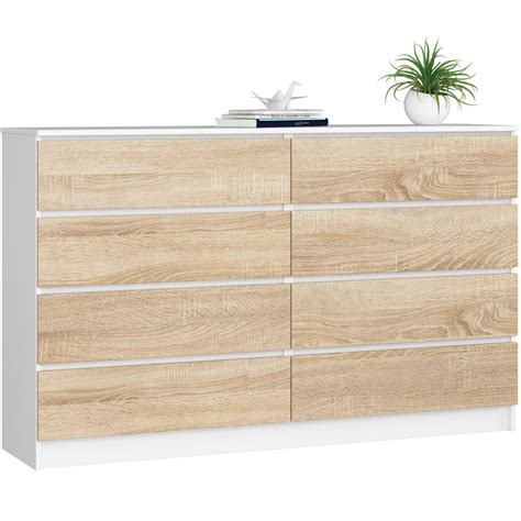 Commode cm Blanche Chêne Sonoma tiroirs mat