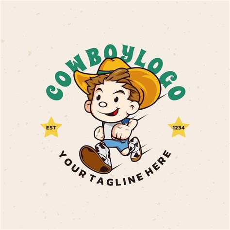 Cartoon Cowboy Maskottchen und Logo Vektor Prämie Premium Vektor