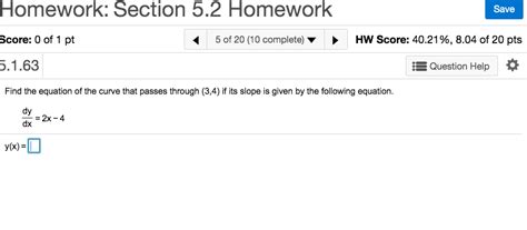 Solved Save Homework Section 5 2 Homework Score 0 Of 1 Pt
