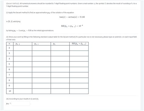solved secant method all numerical answers should be