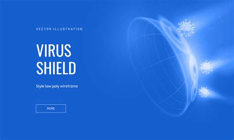 파란색 배경에 버블 쉴드 바이러스 및 감염 보호 벡터 일러스트레이션 추상 와이어프레임 메쉬 스타일로 에너지 쉴드 형태의 보안 및 면역 설계의 일부로 3d 빛나는 요소 보호에
