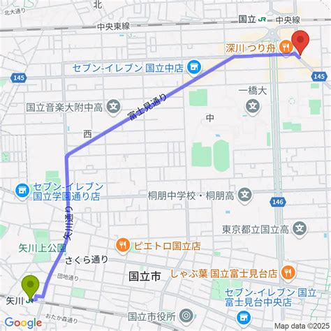 矢川駅から国立ヴィオレホールへのルートマップ Mdata