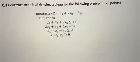 Solved Q2 Construct The Initial Simplex Tableau For The