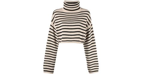 Frankie Shop Neutral Athina Striped Cropped Turtleneck Sweater Women