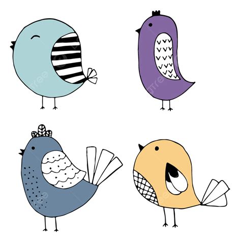 Cute Hand Drawn Collection Of Birds Doodle Design Isolated On White