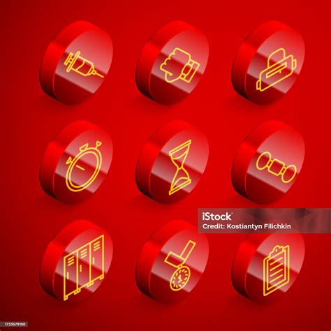 세트 라인 도핑 주사기 스마트 워치 스포츠 가방 스톱워치 오래된 모래 시계 덤벨 사물함 탈의실 및 메달 아이콘 벡터 3차원 형태에 대한 스톡 벡터 아트 및 기타 이미지