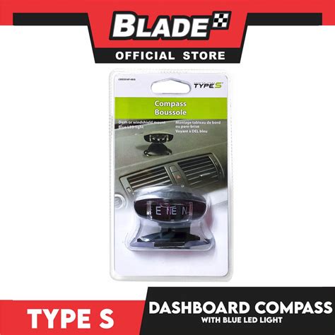 Type S Compass Boussole Dash Or Windshield Mount Blue Led Light