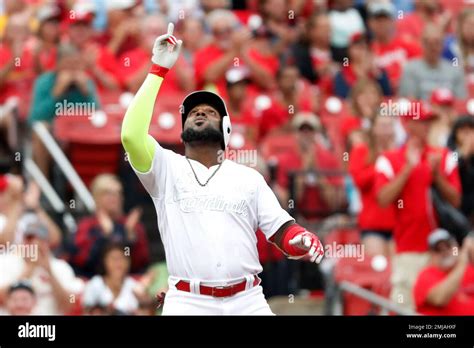 St Louis Cardinals Marcell Ozuna Celebrates After Hitting A Triple