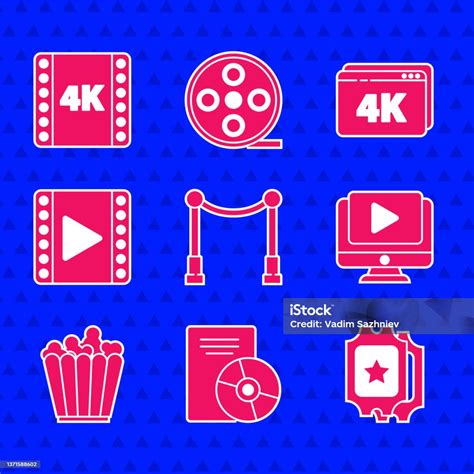 장벽 Cd 또는 Dvd 디스크 시네마 티켓 온라인 플레이 비디오 팝콘 상자 비디오 재생 4k 및 영화 테이프 프레임 아이콘