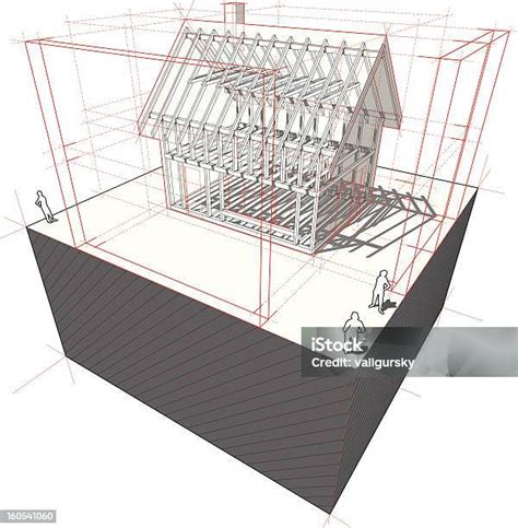Framework House With Dimensions Diagram向量圖形及更多建築地盤圖片 建築地盤 房屋 Roof