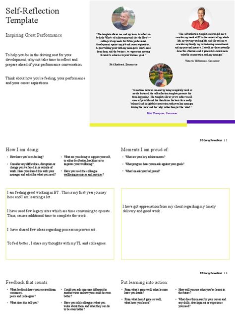 Self Reflection Template Inspiring Great Performance Pdf Cognitive