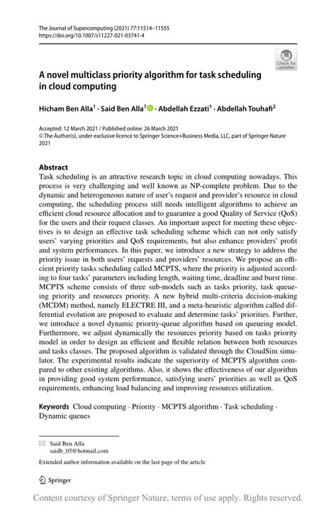 A Novel Multiclass Priority Algorithm For Task Scheduling In Cloud Computing Request Pdf