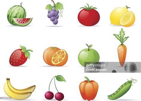 12 Different Kinds Of Fruits And Vegetables High Res Vector Graphic