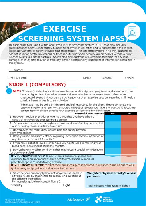Adult Pre Screening Tool 2021 1 Copy 2 Adult Pre Exercise Screening System Apss This