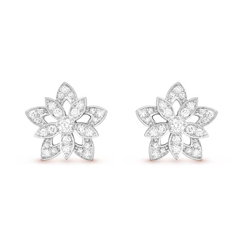 Lotus Openwork Earrings Mini Model 18k White Gold Diamond Van Cleef