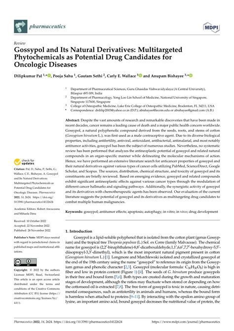 Pdf Gossypol And Its Natural Derivatives Multitargeted