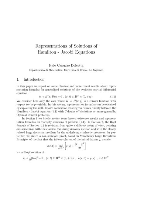 Pdf Representations Of Solutions Of Hamilton Jacobi Equations