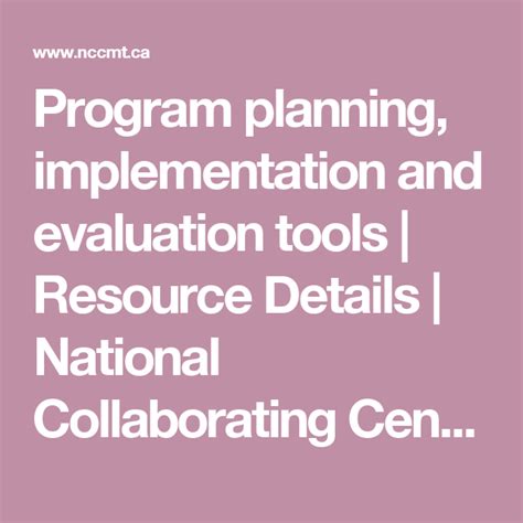Program Planning And Evaluation Tools