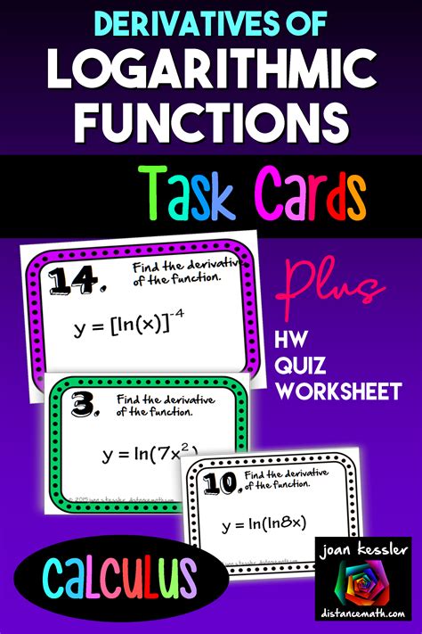 Derivatives Of Logarithmic Functions Task Cards Plus Quiz Hw Calculus