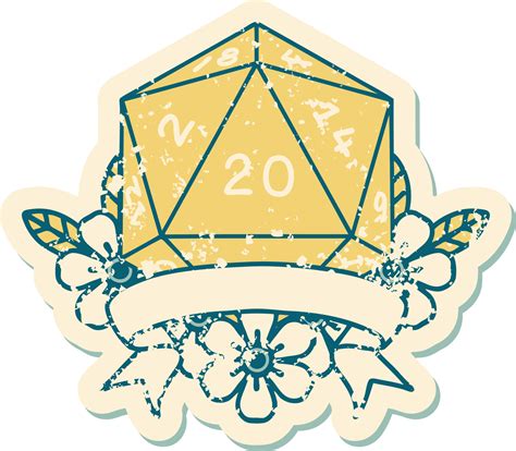 Retro Tattoo Style Natural 20 Critical Hit D20 Dice Roll 12032945 Vector Art At Vecteezy