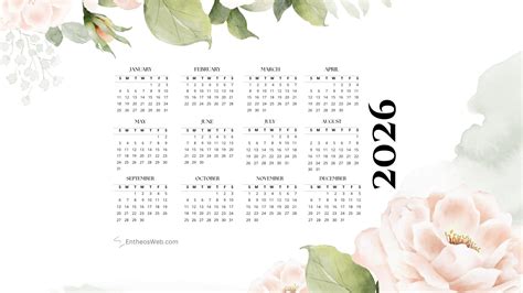 2026 Calendar Desktop Wallpaper Creative Floral Watercolor Designs