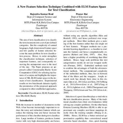 A New Feature Selection Technique Combined With Elm Feature Space For Text Classification Acl