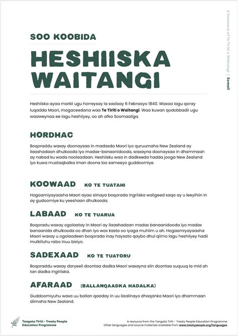 Ku Baro Heshiiska Waitangi Luuqada Soomaaliga Tangata Tiriti