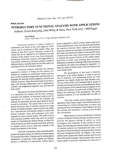 Pdf Book Review Introductory Functional Analysis With Application Author Erwin Kreyszig John