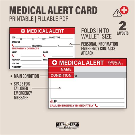 Medical Alert Id With Customisable Emergency Instructions Emergency Contact Wallet Card