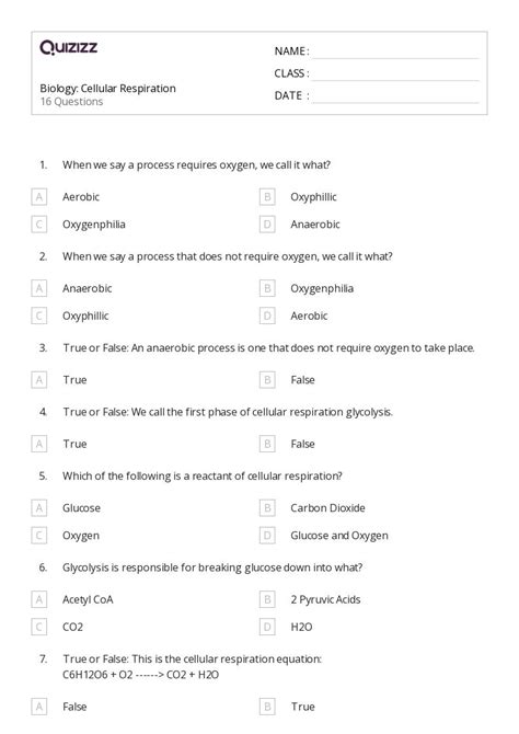 50 Cellular Respiration Worksheets On Quizizz Free And Printable