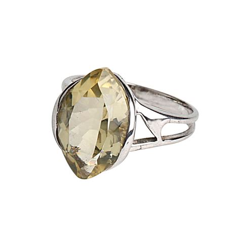 Exquisite Lanceolate Shaped Lemon Quartz Silver 925 Ring