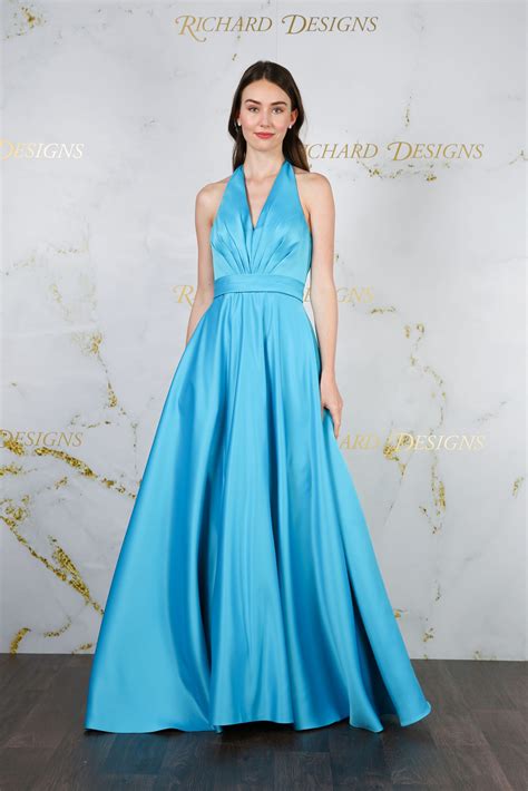 Pleated Satin Halterneck Dress Richard Designs