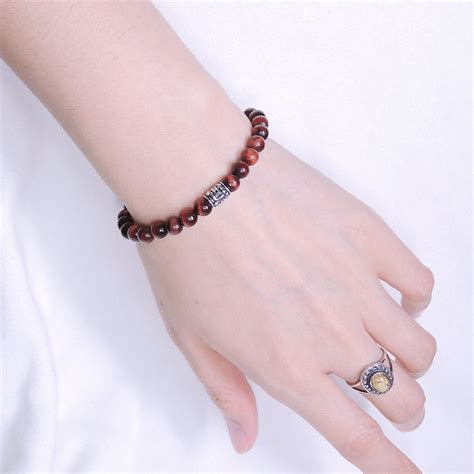 6mm Red Tiger Eye Healing Gemstone Bracelet With S925 Sterling Silver