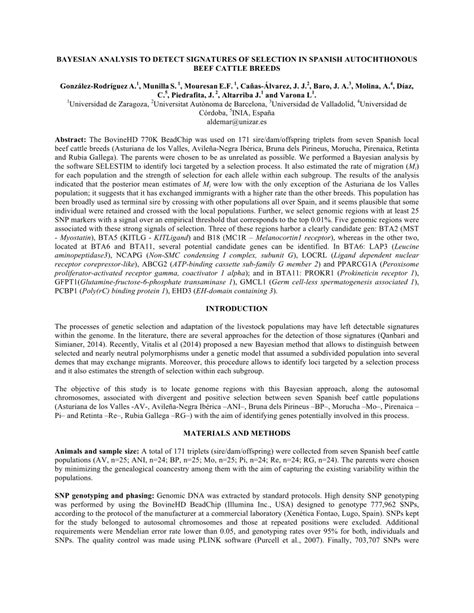 Pdf Bayesian Analysis For Detection Of Signatures Selection In Spanish Autochthonous Beef