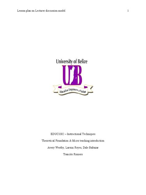 Lesson Plan On Lecturer Discussion Model 1 Pdf Lesson Plan Lecture