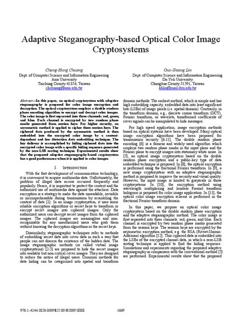 pdf adaptive steganography based optical color image cryptosystems