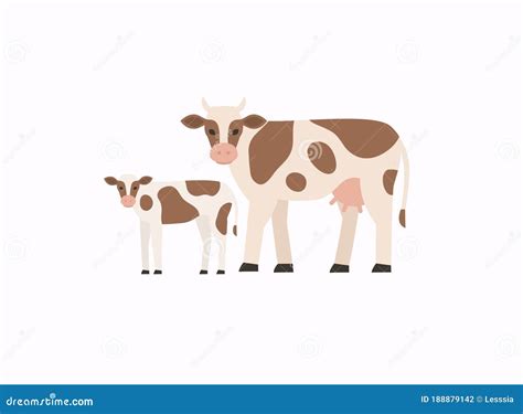Vector Flat Style Illustration Of Cow And Calf Stock Vector